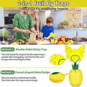 Protecker Fruit Fly Trap with Sticker, Effective Fly Catcher Gnat Trap with Yellow Sticky Traps, Gnat Trap with Bait for Indoor and Outdoor Safe Non-Toxic Fly Trap for Home, Plant, Kitchen(2 Pack)