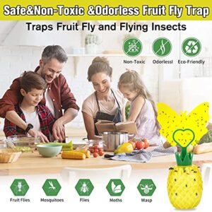 Protecker Fruit Fly Trap with Sticker, Effective Fly Catcher Gnat Trap with Yellow Sticky Traps, Gnat Trap with Bait for Indoor and Outdoor Safe Non-Toxic Fly Trap for Home, Plant, Kitchen(2 Pack)