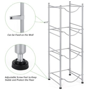 5 Gallon Water Jug Holder Water Bottle Storage Rack, 4 Tier Water Cooler Jug Holder Rack Detachable Water Dispenser Stand for Home Kitchen Office, Silver