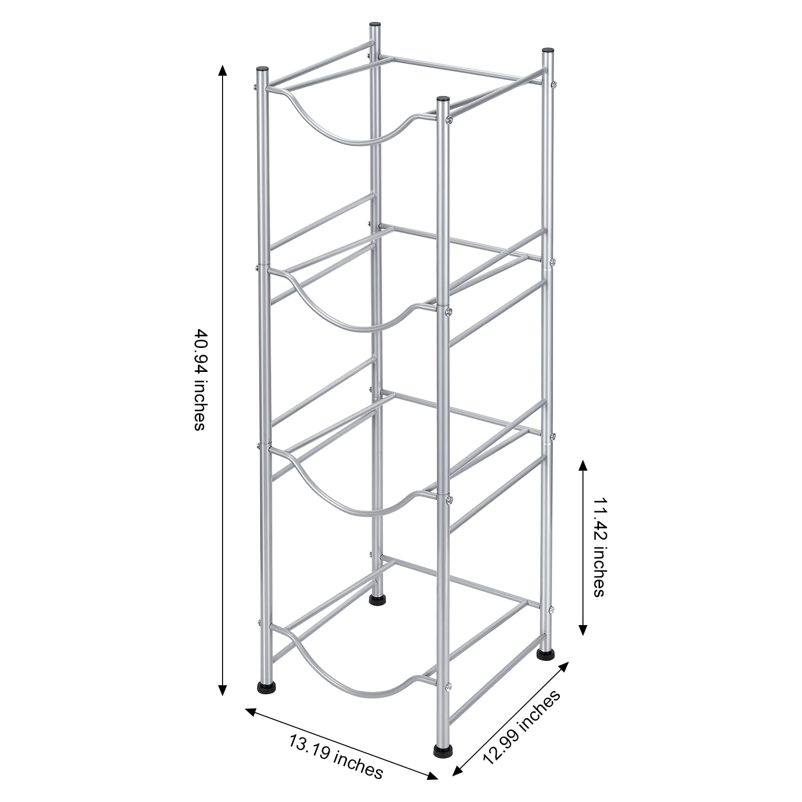 5 Gallon Water Jug Holder Water Bottle Storage Rack, 4 Tier Water Cooler Jug Holder Rack Detachable Water Dispenser Stand for Home Kitchen Office, Silver