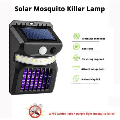 Bug Zapper Outdoor (2pack) 2 in 1 Solar Mosquito Zapper Lamps PIR Motion Sensor Wall Light Ultraviolet Electric Shock Mosquito Zapper Lamp