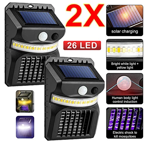 Bug Zapper Outdoor (2pack) 2 in 1 Solar Mosquito Zapper Lamps PIR Motion Sensor Wall Light Ultraviolet Electric Shock Mosquito Zapper Lamp