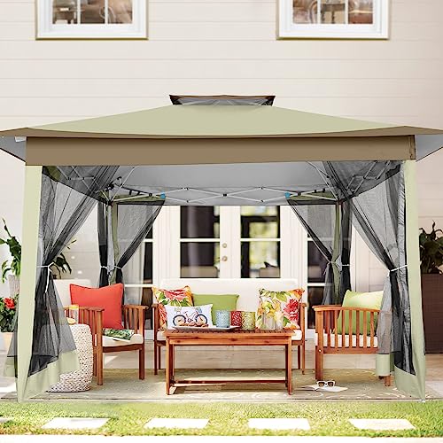 Gazebo 12x12 Pop Up Canopy with Mosquito Net Outdoor Gazebo for Patios Deck Tent Backyard Canopy Gazebo with 4 Ropes, 4 Weights, 8 Stakes, 2 Tiered Vented Top Gazebos