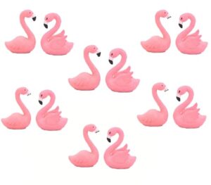 tyaoya 12pcs mini flamingo microlandscape trinket, fairy garden decoration, outdoor moss bonsai diy figurine, flamingo themed birthday cake decoration