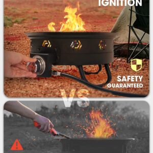 BLUU Deluxe Portable Propane Gas Fire Pit with Auto Ignition for Outdoor Camping- with Grill, Foldable Stand, Trachea Hook, Propane Tank Holder and Cover, 17-Inch Diameter 58,000 BTU, Matte Black