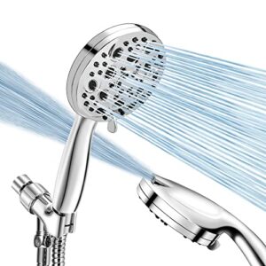 zylifemagic high pressure 10-mode shower head with handheld - anti-clog nozzles, stainless steel hose, cleaning fuctions for tubstiles pets wall and overhead brackets cleaning -premium chrome