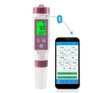 ph meter smart bluetooth water tester,7-in-1 tds meter/salinity tester/ph meter/ec meter/orp meter/s.g meter/temp ph tester,ph meter for water 0.01ph resolution high accuracy tds meter with atc.