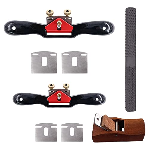 Swpeet 8Pcs 9" 10" Adjustable Spokeshave with Replacement Blades and 4-Way Rasp File with Portable Woodworking Planes Wood Working Hand Tool Kit, Metal Blade Wood Working Hand Tool for Wood Craft