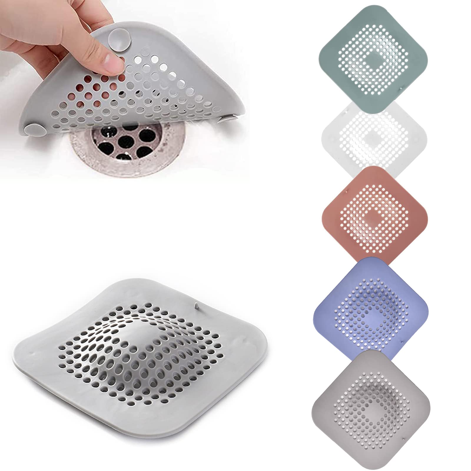 YEELEWO 5 Pack Shower Hair Drain Catcher, Durable Silicone Hair Stopper Shower Drain Covers, Silicone Hair Stopper with Suction Cup, Easy to Install and Clean Suit for Bathroom Bathtub and Kitchen