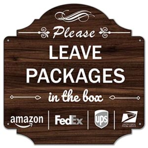 please leave packages in the box signs 12 x 12 inches package delivery sign metal reflective sturdy rust aluminum waterproof durable ink easy to install outdoor