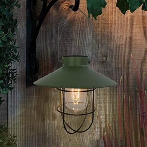 pearlstar solar lantern outdoor hanging light metal farmhouse solar lamp with warm white edison bulb design for garden yard patio proch decor(green)