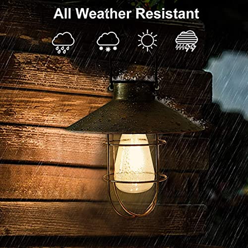 pearlstar Solar Lantern Outdoor Hanging Light Metal Farmhouse Solar Lamp with Warm White Edison Bulb Design for Garden Yard Patio Proch Decor(Green)