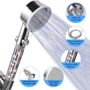 LEMNISLIFE Filtered Shower Heads, High Pressure Hand Held Shower Head with 59" Stainless Hose & Brass Bracket, 6 Spray Modes Filtration Water Save Showerhead for Soften Hard Water, Chrome Finish