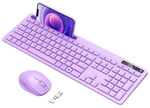 keyboard and mouse wireless, vivefox wireless keyboard with phone holder usb a & type c receiver cute keyboard and mouse compatible for windows, mac, macbook/air/pro computer (purple)