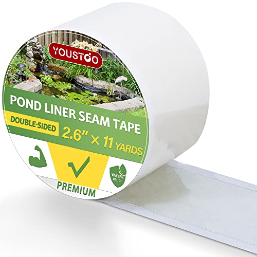 YOUSTOO Pond Liner Seam Tape - 32.8 Ft Self Adhesive Sticky Double-Sided Pond Liners Repair Kit, Waterproof Pond Seal Tape Cover Strip for Hole Repairing & Splicing of Pond Impermeable Films