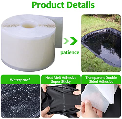 YOUSTOO Pond Liner Seam Tape - 32.8 Ft Self Adhesive Sticky Double-Sided Pond Liners Repair Kit, Waterproof Pond Seal Tape Cover Strip for Hole Repairing & Splicing of Pond Impermeable Films