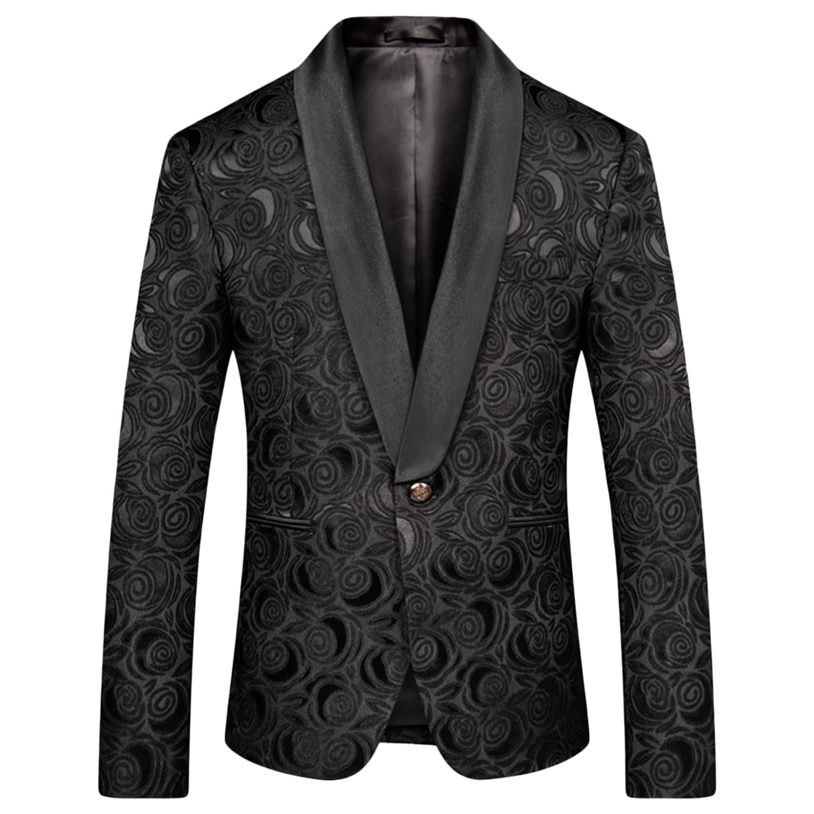 Men's Floral Jacquard Dress Suit Jacket 1 Button Paisley Embroidered Tuxedo Shawl Lapel Blazer for Dinner,Wedding (Black,Medium)