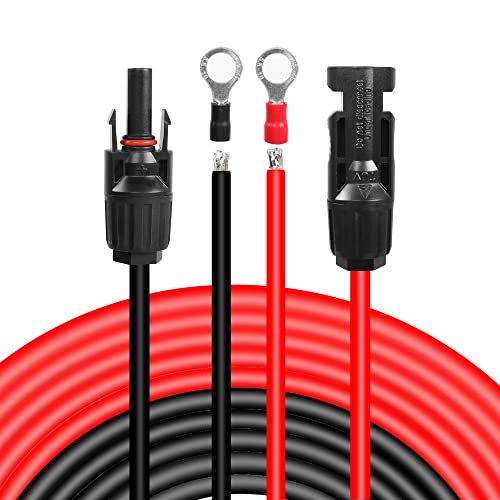 GELRHONR 10AWG Solar Panel Extension Bare Wire with Female and Male Connector Solar Panel Wiring Pigtail Cable Adapter for Solar Panels-(Red+Black) (10AWG 5M/16FT M/F)