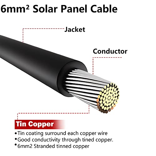 GELRHONR 10AWG Solar Panel Extension Bare Wire with Female and Male Connector Solar Panel Wiring Pigtail Cable Adapter for Solar Panels-(Red+Black) (10AWG 5M/16FT M/F)