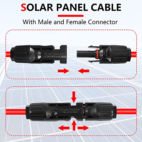 GELRHONR 10AWG Solar Panel Extension Bare Wire with Female and Male Connector Solar Panel Wiring Pigtail Cable Adapter for Solar Panels-(Red+Black) (10AWG 5M/16FT M/F)