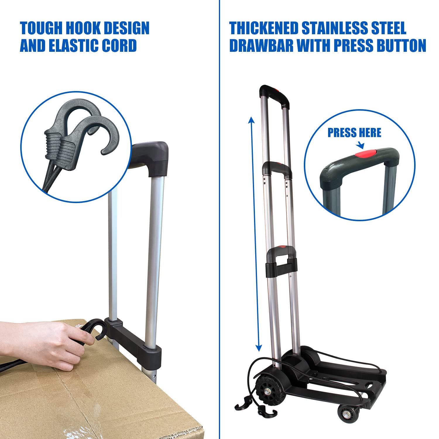 APOXCON Folding Hand Truck, Foldable Dolly Cart for Moving, Light Weight Trolley Dolly with 4 Wheels & Aluminum Alloy Handle, Collapsible Portable Luggage Cart for Travel, Shopping, Office Use