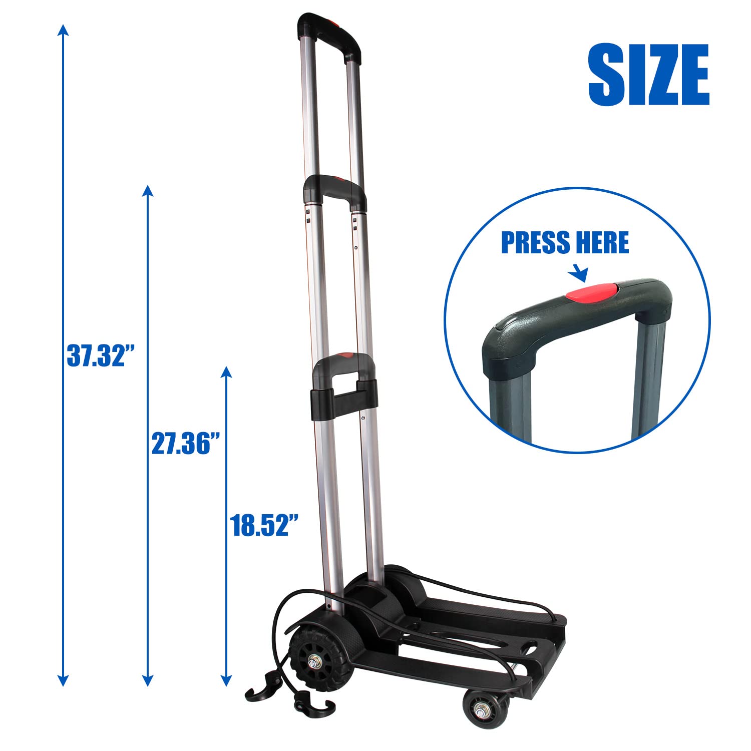 APOXCON Folding Hand Truck, Foldable Dolly Cart for Moving, Light Weight Trolley Dolly with 4 Wheels & Aluminum Alloy Handle, Collapsible Portable Luggage Cart for Travel, Shopping, Office Use