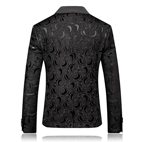 Men's Floral Jacquard Dress Suit Jacket 1 Button Paisley Embroidered Tuxedo Shawl Lapel Blazer for Dinner,Wedding (Black,5X-Large)