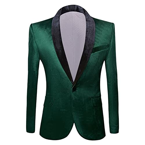 Men Premium Velvet Suit Jacket Luxury Solid Lapel Dinner Prom Sport Coat One Button Slim Fit Wedding Prom Tuxedo (Green,X-Small)