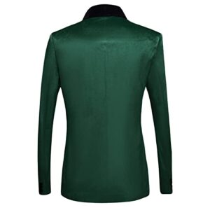 Men Premium Velvet Suit Jacket Luxury Solid Lapel Dinner Prom Sport Coat One Button Slim Fit Wedding Prom Tuxedo (Green,X-Small)