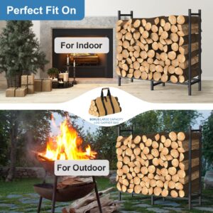 NANANARDOSO 2.6ft Outdoor Indoor Firewood Rack and Tote Bag Combo Wood Rack for Firewood Storage Heavy Duty Log Holders for Fireplace Metal Lumber Storage Carrier Organizer