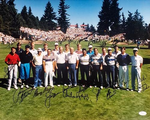 1988 Fred Meyer Classic Tournament Autographed Framed 16x20 Photo With 21 Signatures Including Jack Nicklaus & Payne Stewart JSA #Z99687 - Autographed Golf Photos