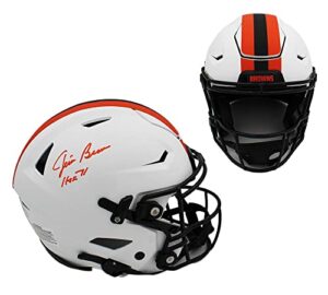 jim brown signed cleveland browns speed flex authentic lunar nfl helmet with “hof” inscription - autographed nfl helmets