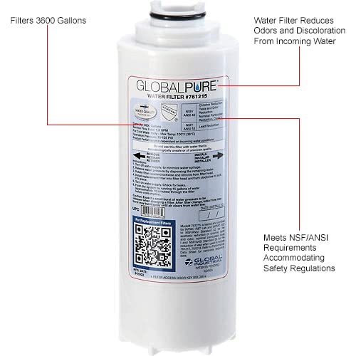 Global Industrial Global Pure Replacement Water Filter 761215, Compatible with Elkay Water Fountain Filters 51300C