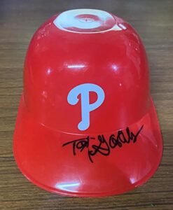 tony gonzalez philadelphia phillies autographed mini helmet. helmet may have some scratches on it, this is sold as is autographed - autographed mlb mini helmets