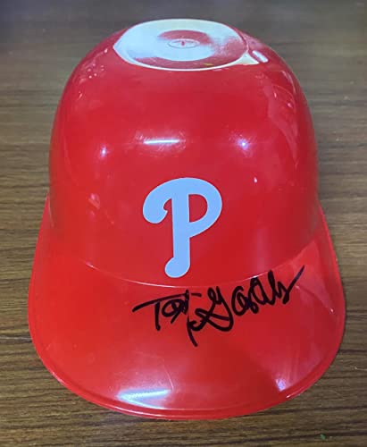 Tony Gonzalez Philadelphia Phillies Autographed mini helmet. Helmet may have some scratches on it, this is sold as is Autographed - Autographed MLB Mini Helmets