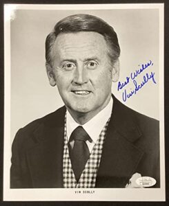 vin scully signed photo 8x10 baseball la dodgers announcer rip autograph hof jsa - autographed mlb photos