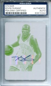 kevin durant autographed 2014 panini national treasures yellow plate card (psa) - basketball autographed cards