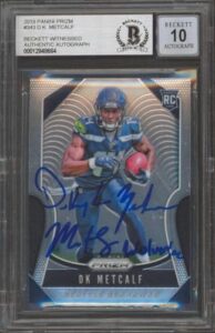 seahawks dk metcalf signed 2019 panini prizm #343 rc auto 10! bas slabbed - football slabbed autographed cards