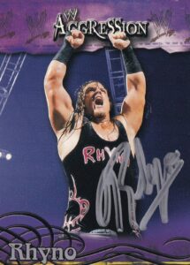 rhyno rhino signed 2003 fleer wwe aggression card #68 ecw nxt impact autograph - autographed wrestling photos