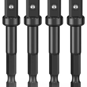 3/8 Impact Adapter, 4 Pack 3/8 Socket Adapter 1/4 Inch to 3/8 Socket Adapter Kit for Impact Driver, Automotive DIY, Extension Socket Driver Bits, Handle Nut Driver and Drills