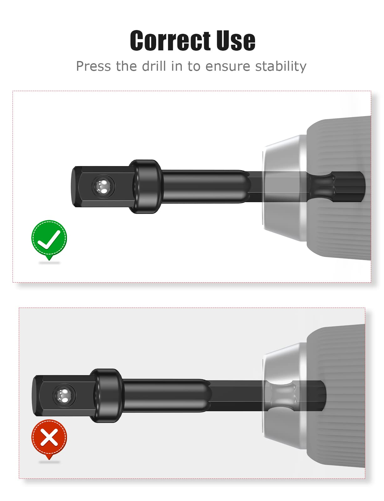 3/8 Impact Adapter, 4 Pack 3/8 Socket Adapter 1/4 Inch to 3/8 Socket Adapter Kit for Impact Driver, Automotive DIY, Extension Socket Driver Bits, Handle Nut Driver and Drills