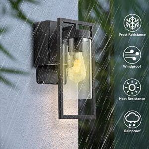 OUPAVOCS Outdoor Lights with GFCI Outlet, Modern Porch Lights Waterproof, Exterior Light fixture with Outlet plug, Black Wall Sconce Wall Mount with Clear Glass, Outside Patio lights for House, Garage