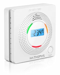 carbon monoxide detector alarm, hathephs 10-year life portable co detector with digital lcd display, battery powered co alarm with 3 led lights for home, office and travel