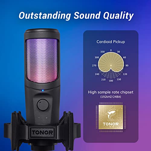 TONOR USB Microphone, Gaming RGB Microfono, PC Podcast Recording Cardioid Computer Mic Kit for Streamer, PS4/5 Gamer, Youtuber, Studio Condenser Laptop Mic with Adjustable Boom Arm Stand TC40 RGB