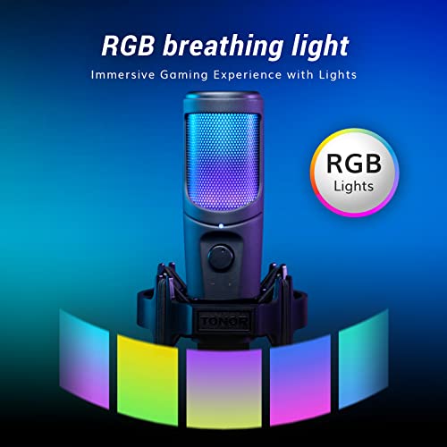 TONOR USB Microphone, Gaming RGB Microfono, PC Podcast Recording Cardioid Computer Mic Kit for Streamer, PS4/5 Gamer, Youtuber, Studio Condenser Laptop Mic with Adjustable Boom Arm Stand TC40 RGB