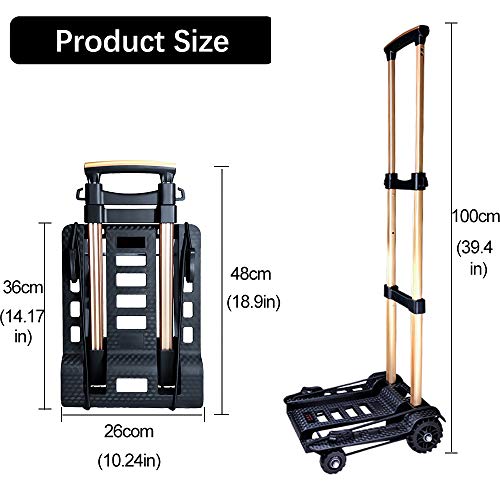 Folding Utility Shopping Cart Rolling Crate Portable Hand Truck Lightweight Trolley with Removable Waterproof Bag 70Kg/155Lbs Adjustable Handle 4 Wheels for Grocery Moving Luggage Laundry(Black+Bag)