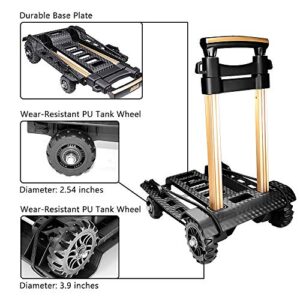 Folding Utility Shopping Cart Rolling Crate Portable Hand Truck Lightweight Trolley with Removable Waterproof Bag 70Kg/155Lbs Adjustable Handle 4 Wheels for Grocery Moving Luggage Laundry(Black+Bag)