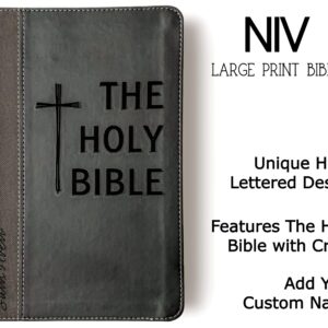 Hand Lettered and Laser Engraved NIV Black/Gray Leathersoft Bible, Custom Name Engraving Available, Personalized Gift for Wedding, Baptism, Graduation or Birthday