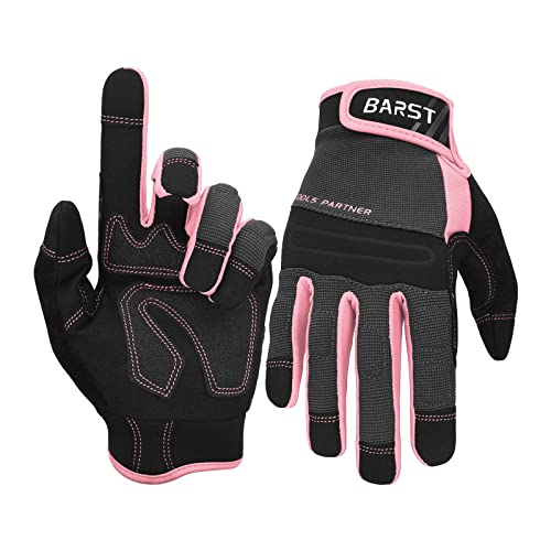 HUWLUIWA Work Gloves Women, Flexible & Stretchable Touchscreen Pink Working Glove Utility Synthetic Leather Mechanic Gloves for Construction Yardwork Gardening Small Pink