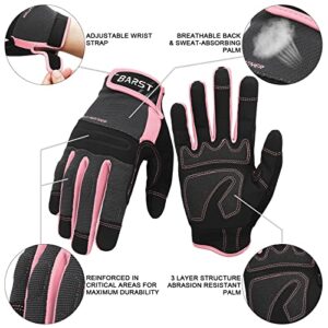 HUWLUIWA Work Gloves Women, Flexible & Stretchable Touchscreen Pink Working Glove Utility Synthetic Leather Mechanic Gloves for Construction Yardwork Gardening Small Pink